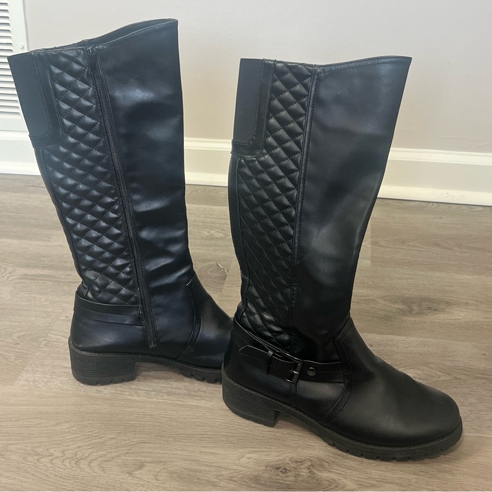 Black Quilt Design Below The Knee Boots - Gem